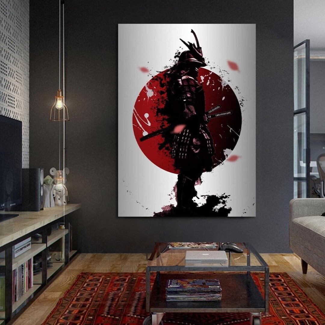 Red Full Moon Canvas Print , Samurai Man Canvas Print , Samurai Canvas ...