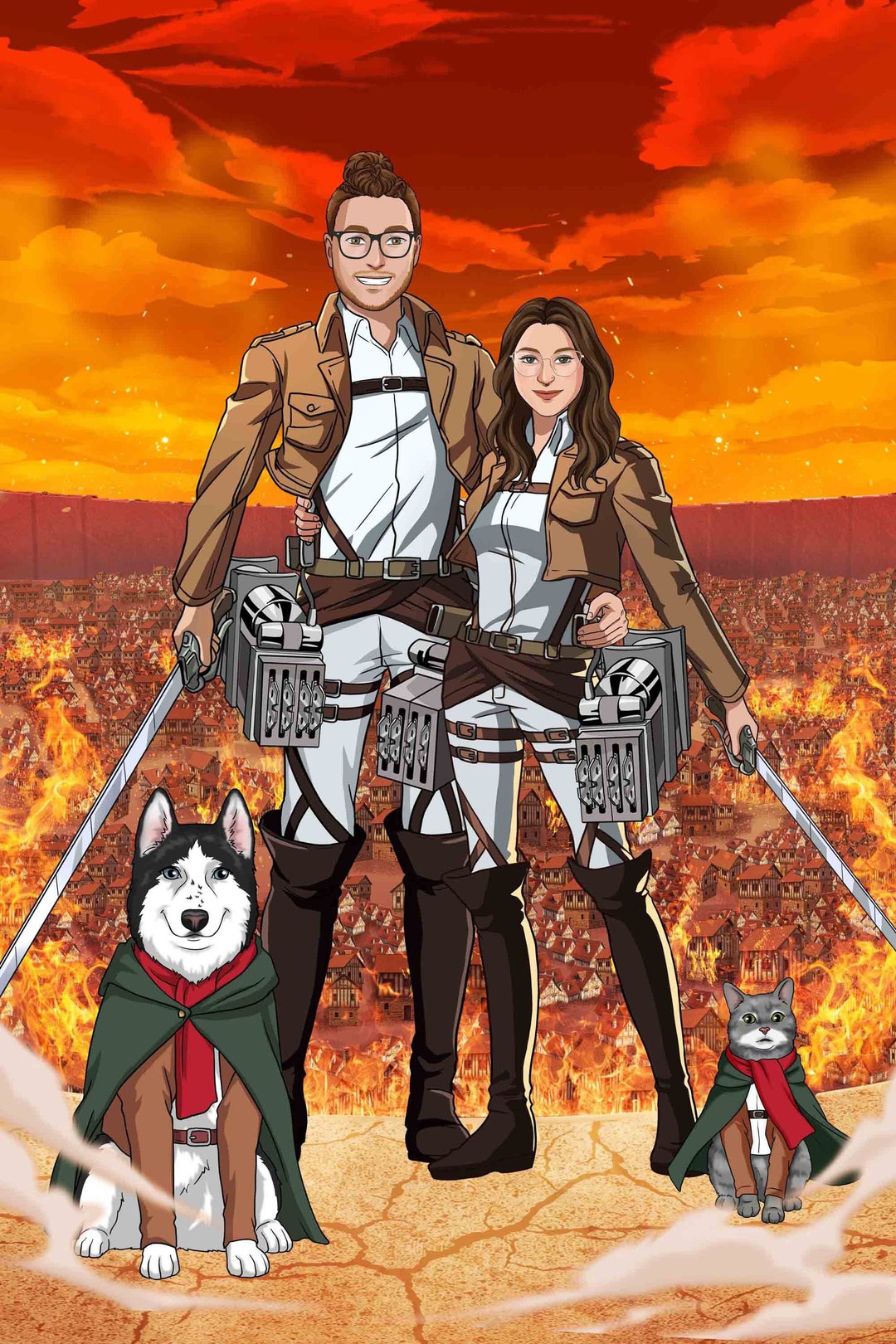 Couple Anime AOT Portrait, Personalized Family Anime AOT Portrait ...