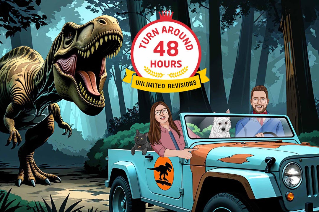 Custom Jurassic World Couple Portrait, Personalized T-rex Family Style ...