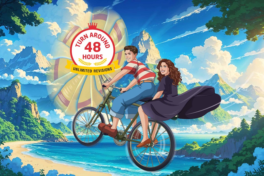 Personalized Family Fantasy Ghlibi-inspired Art, Custom Anime Couple ...