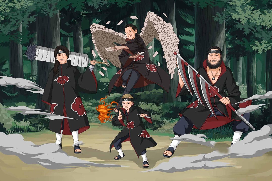 Custom Couple Ninja Anime Portrait, Personalized Family Ninja Anime ...