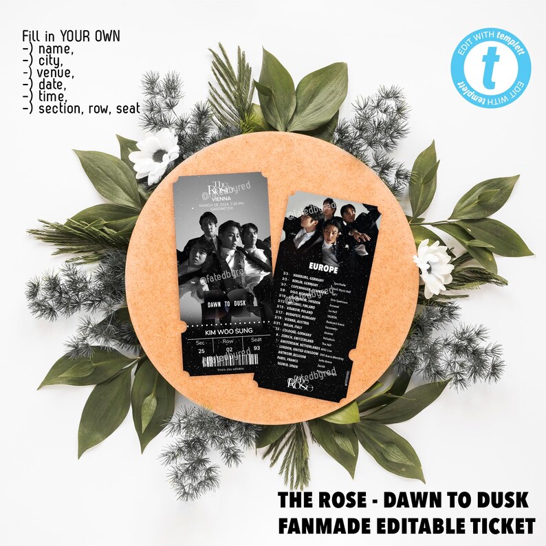 The ROSE Digital TICKET Dawn to Dusk TOUR Custom Editable Printable ...