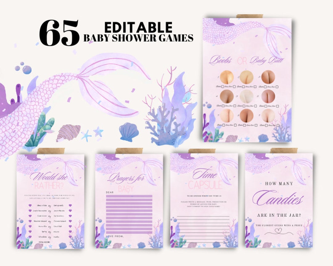 Editable Mermaid Baby Shower Game Bundle, Under the Sea Baby Shower ...