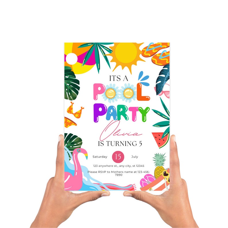 Editable Pool Party Invitation Boy, Pool Party Birthday Invitation ...