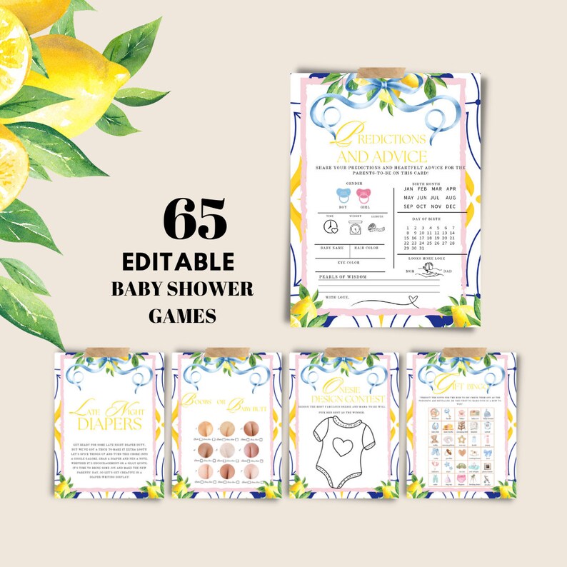 Editable Lemon Baby Shower Game Bundle, Azulejo Lemon Shower Printable ...