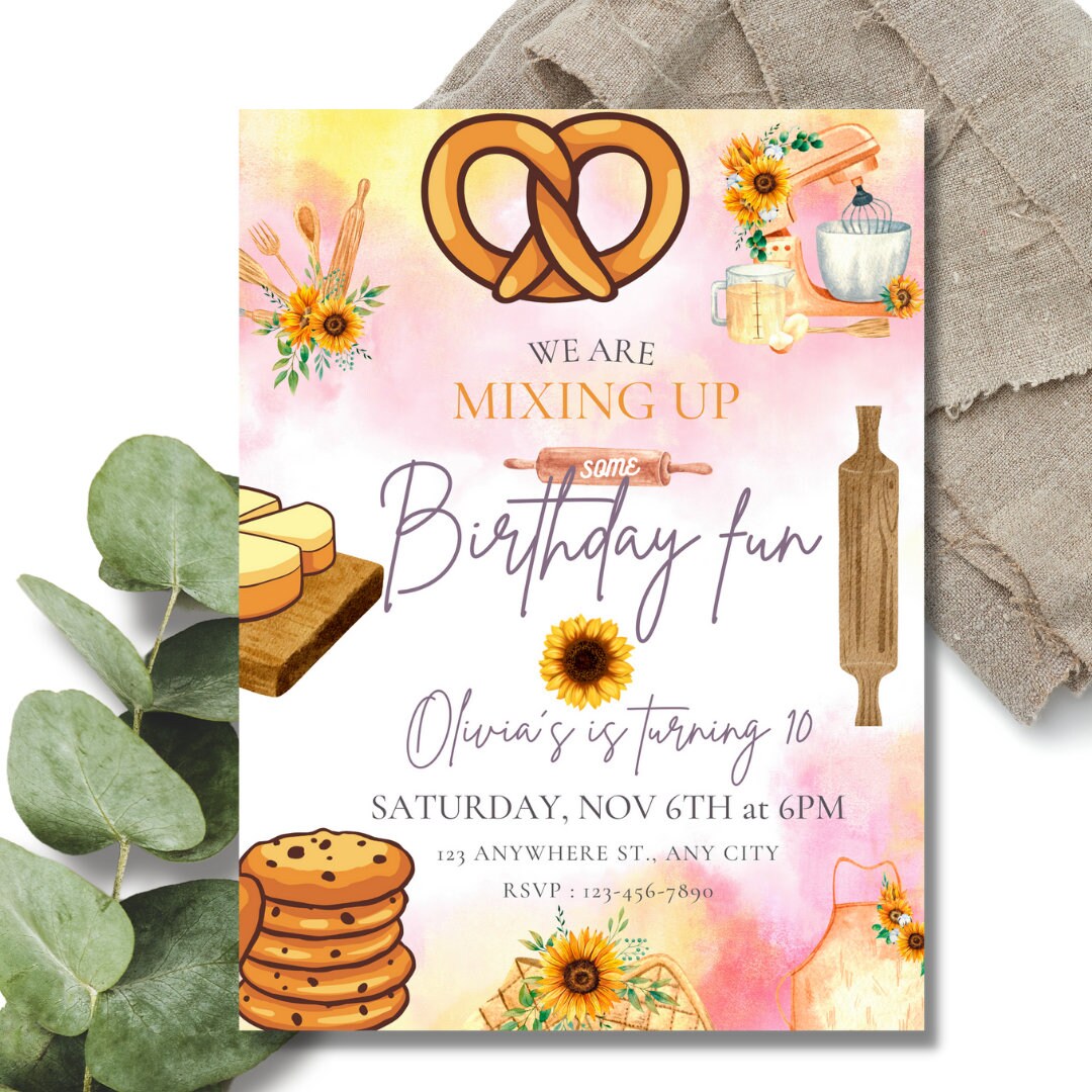 Editable Baking Birthday Invitation Baking Birthday Invite Girls Baking ...