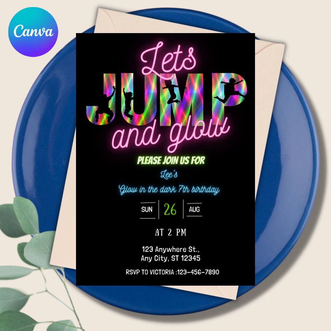 Editable Jump Birthday Invitation Glow Party Invitation Neon - Etsy