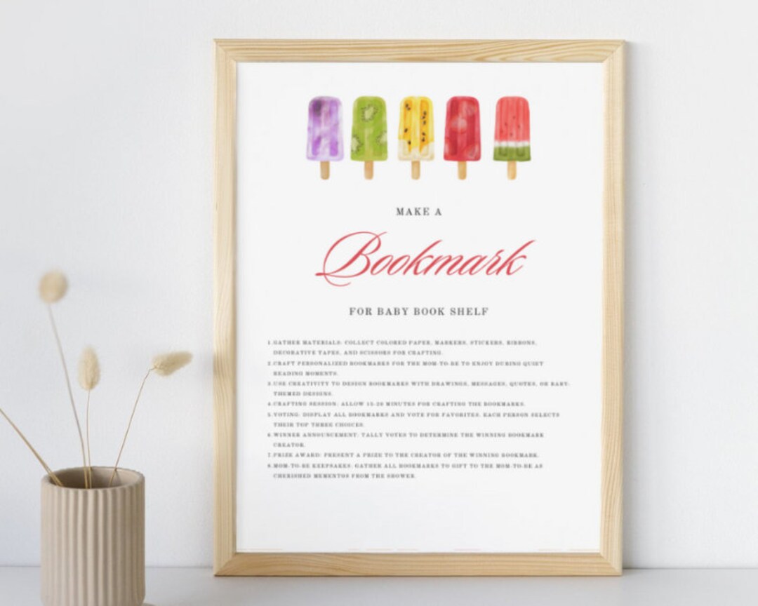Popsicle Baby Shower Bookmark Table Sign, She's Ready to Pop Baby ...