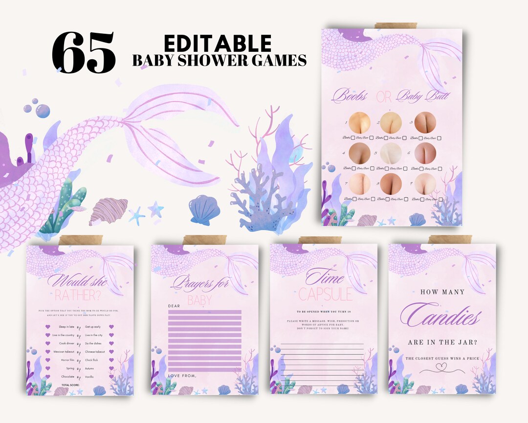 Editable Mermaid Baby Shower Game Bundle, Under the Sea Baby Shower ...