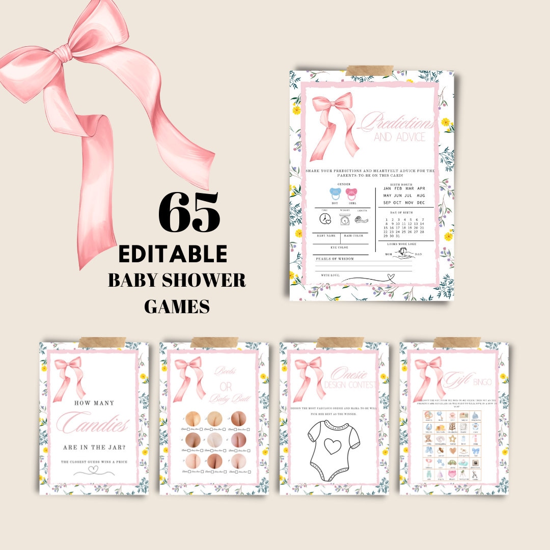 Editable Pink Bow Baby Shower Game Bundle, Floral Baby in Bloom Shower ...