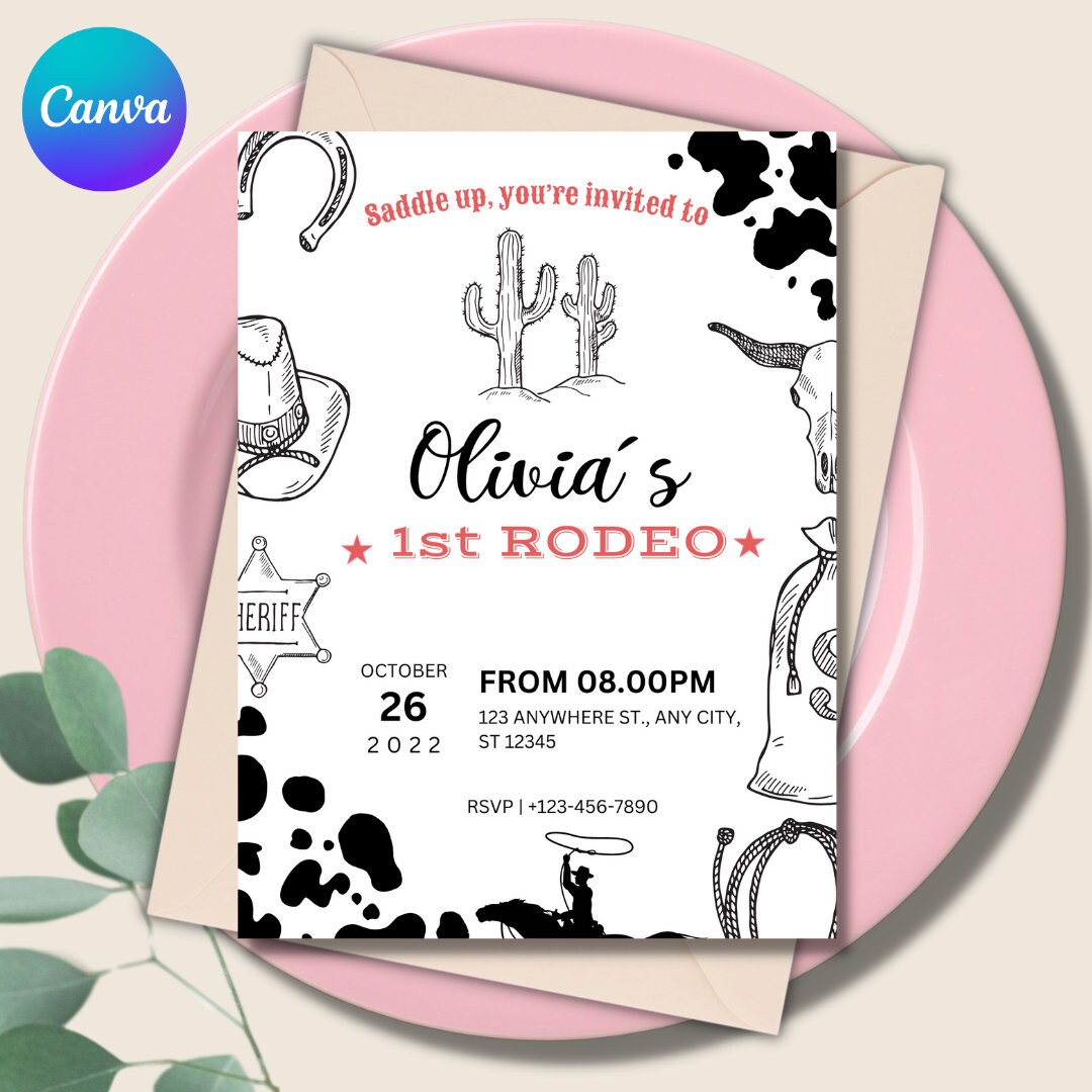 Plantilla de invitación de cumpleaños para el primer rodeo / - Etsy España