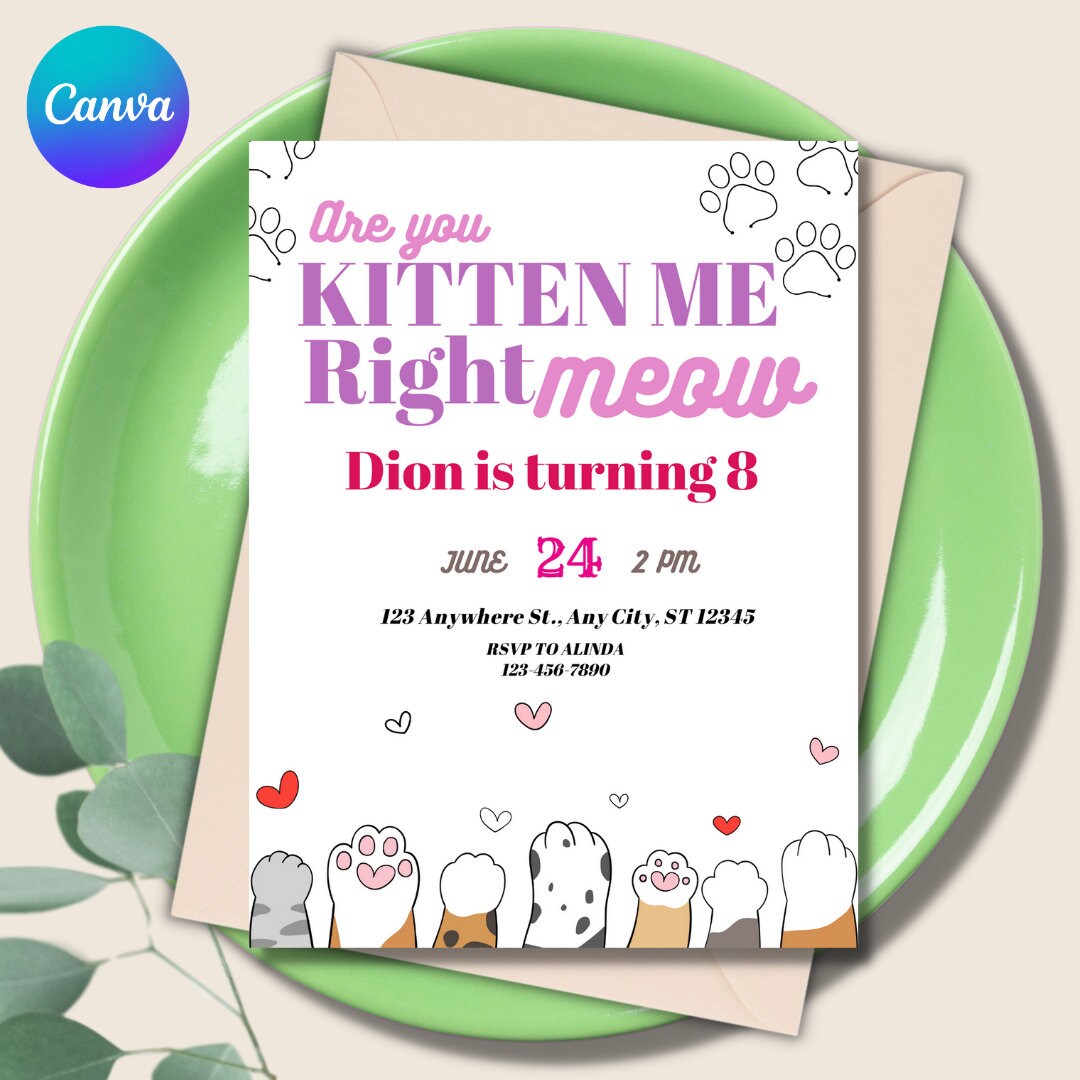 Editable Kitten Theme Party Invitation Cat Party Invite - Etsy