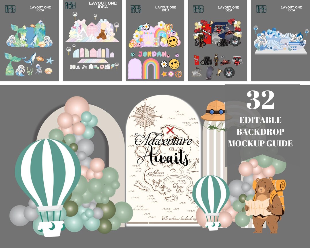 Buy 32 Editable Birthday Backdrop Mockup Design Template Guide, Party ...