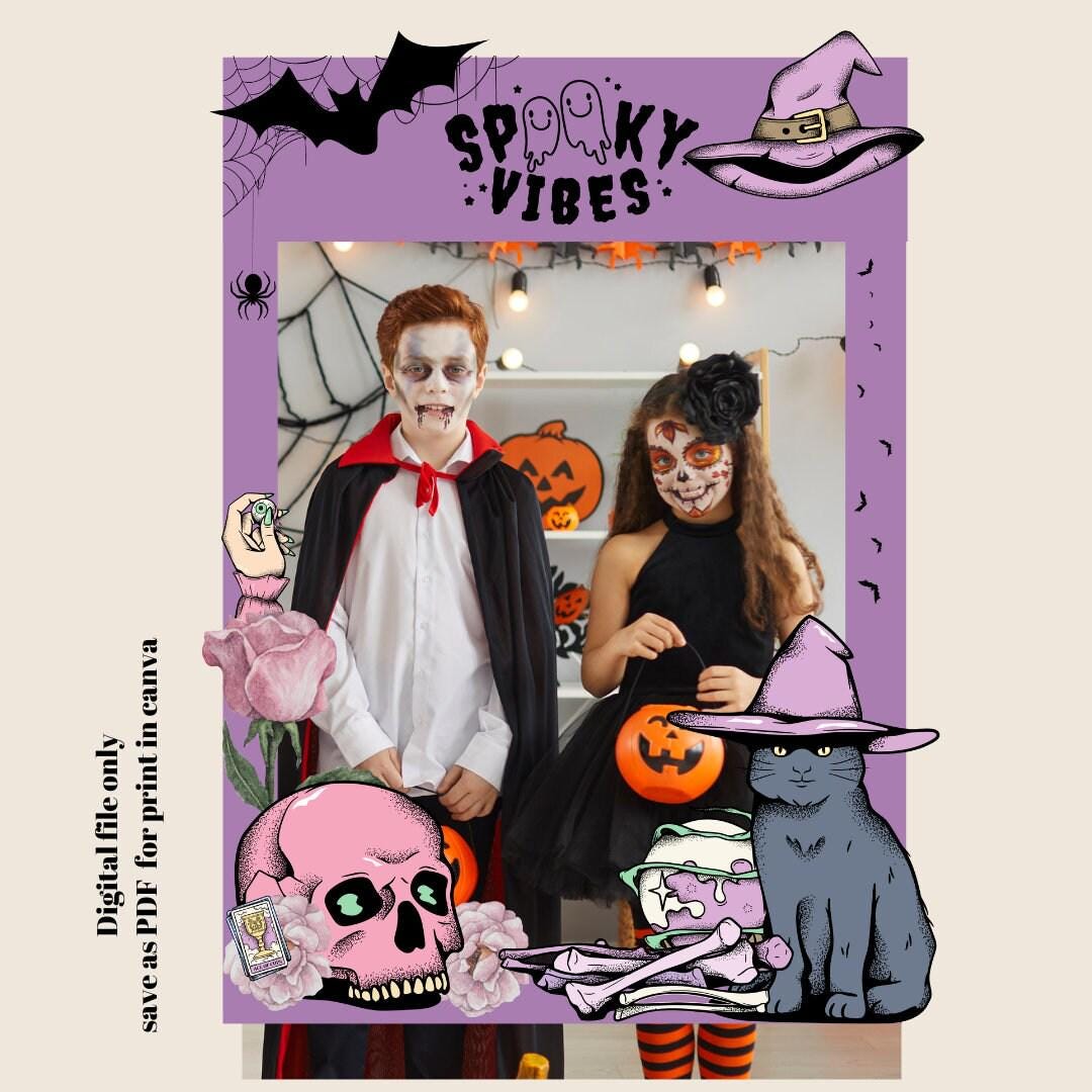 Halloween Photo Booth Prop, Purple Spooky Halloween Selfie Frame ...