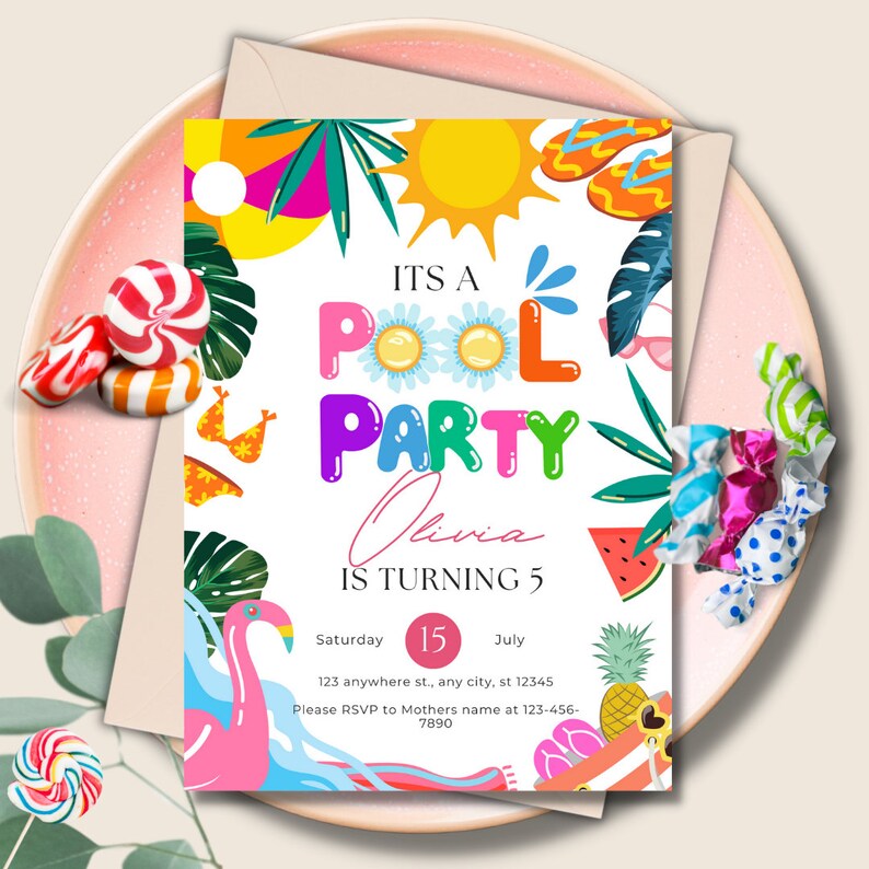 Editable Pool Party Invitation Boy, Pool Party Birthday Invitation ...