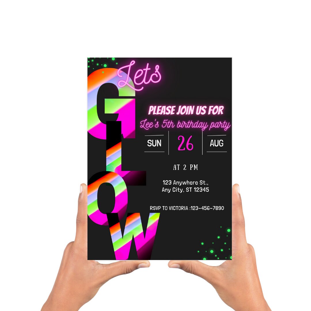 Neon Glow Birthday Invitation Glow Party Invitation, Neon in the Dark ...