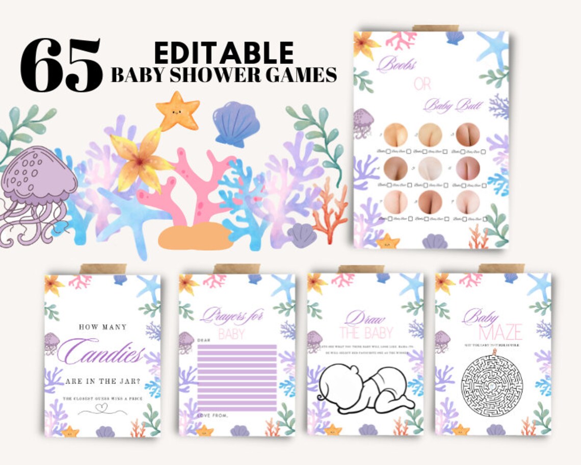 Editable Under the Sea Baby Shower Game Bundle, Sea Animals Shower Game ...
