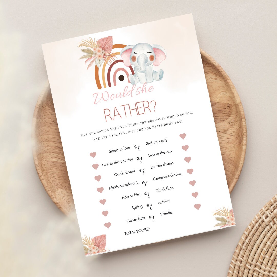 Editable Elephant Baby Shower Game Bundle, Boho Baby Shower Games, Baby ...