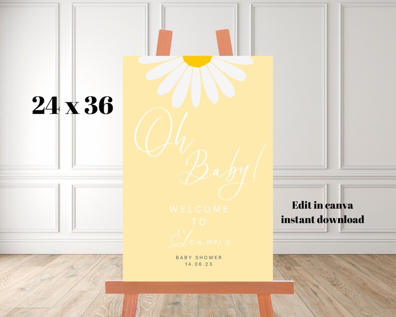 Yellow Daisy Baby Shower Welcome Sign, Bohemian Daisy Baby Shower ...