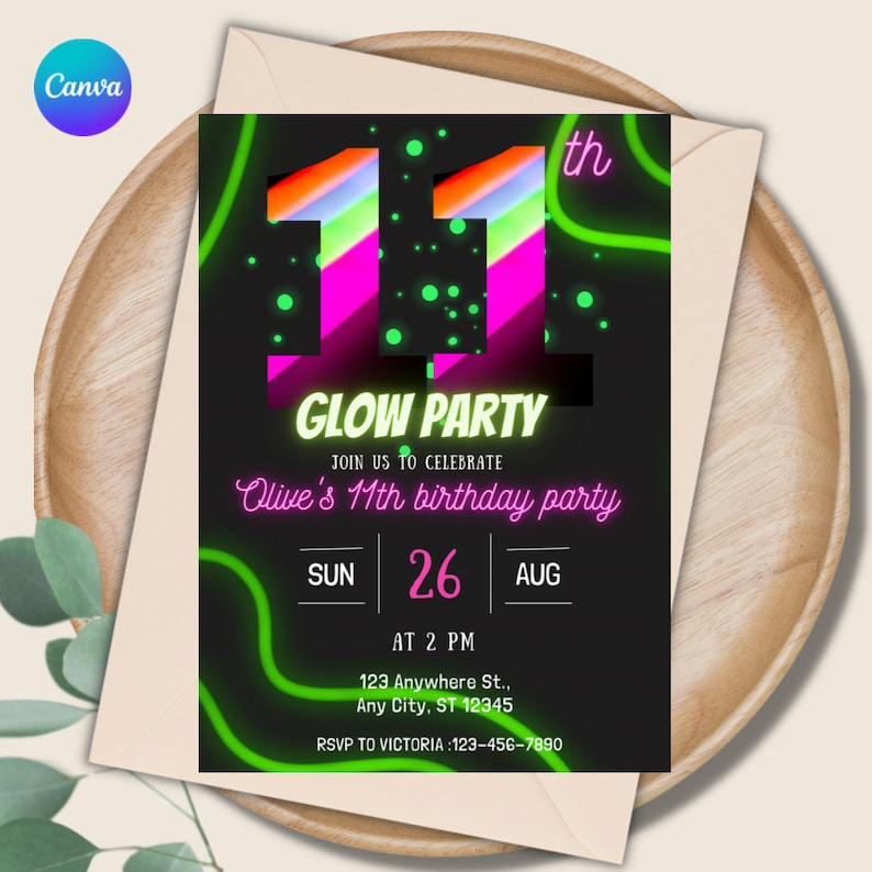 Editable Neon Birthday Invitation Glow Party Invitation Neon - Etsy