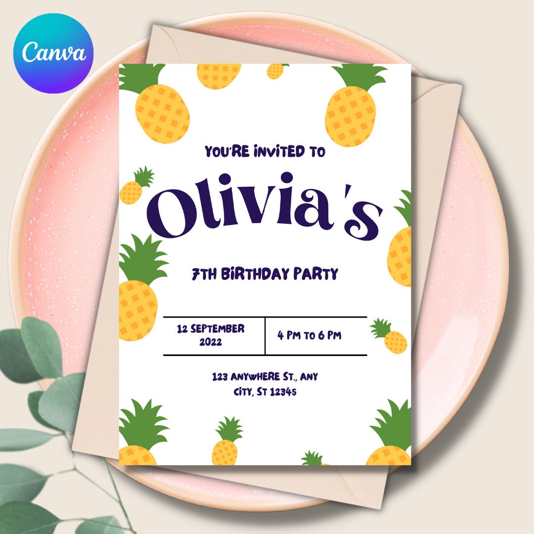 Pineapple Birthday Party Invitation, Pineapple Party, Pineapple Theme ...