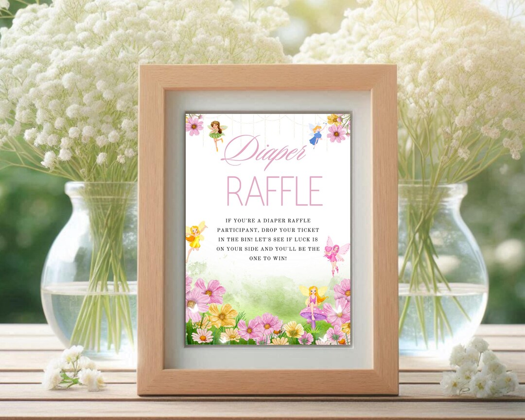Fairy Baby Shower Diaper Raffle Game Sign, Wildflower Garden Baby ...