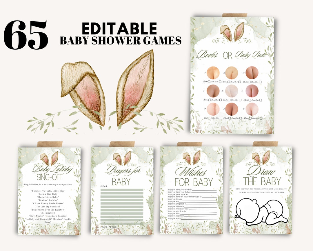 Rabbit Baby Shower Games, Greenery Baby Shower Games, Eucalyptus Bunny ...