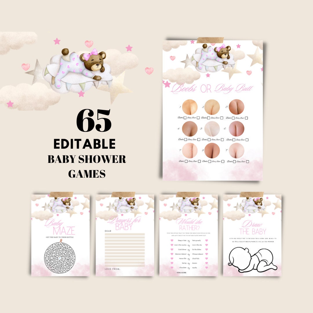 Bear Baby Shower Games Bundle, Over the Moon Bear Baby Shower Games ...
