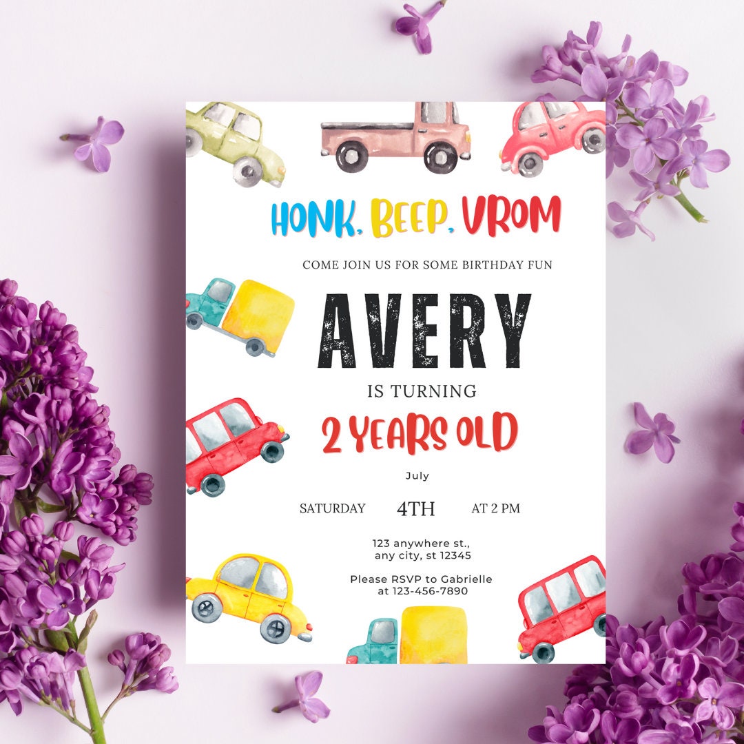 Transportation Editable Birthday Invitation Car Invite, Car Theme ...