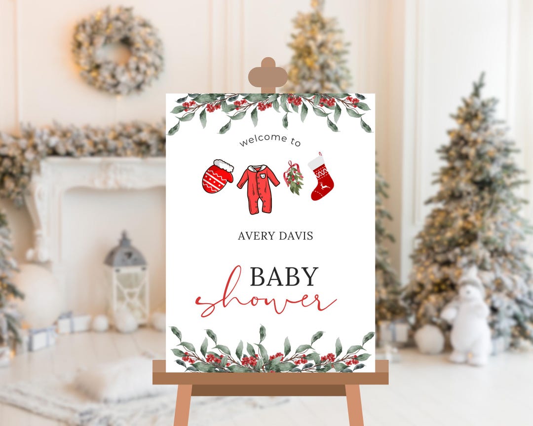 Christmas Baby Shower Welcome Sign, Santa Baby Poster, Cute Holiday ...