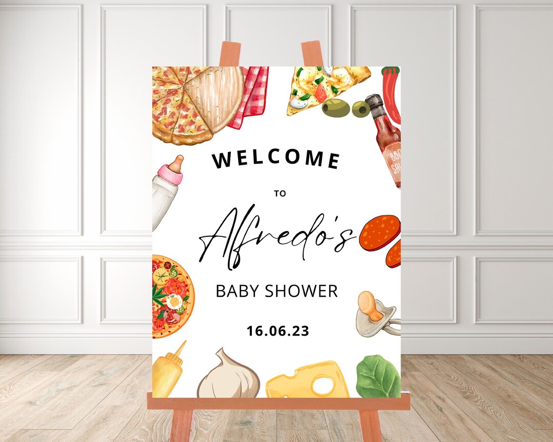 Pizza Welcome Sign, Printable Editable Template, Minimalist Event Sign ...