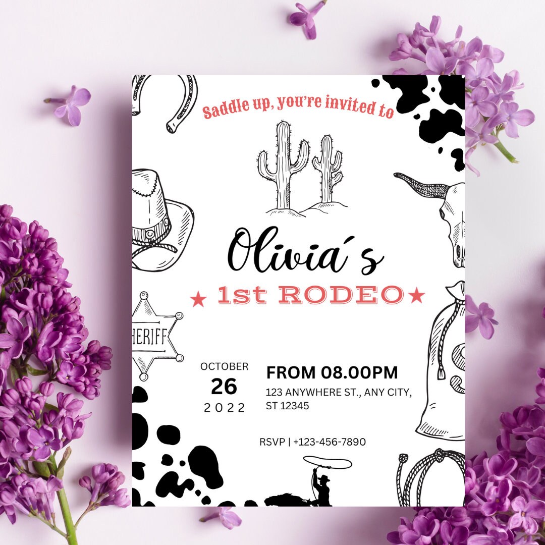 Plantilla de invitación de cumpleaños para el primer rodeo / - Etsy España
