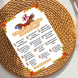 Printable Thanksgiving Game, Family Thanksgiving Turkey Game, Dinner ...