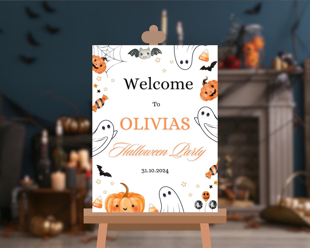 Editable Spooky Halloween Party Welcome Sign, Spooky Pumpkin Halloween ...