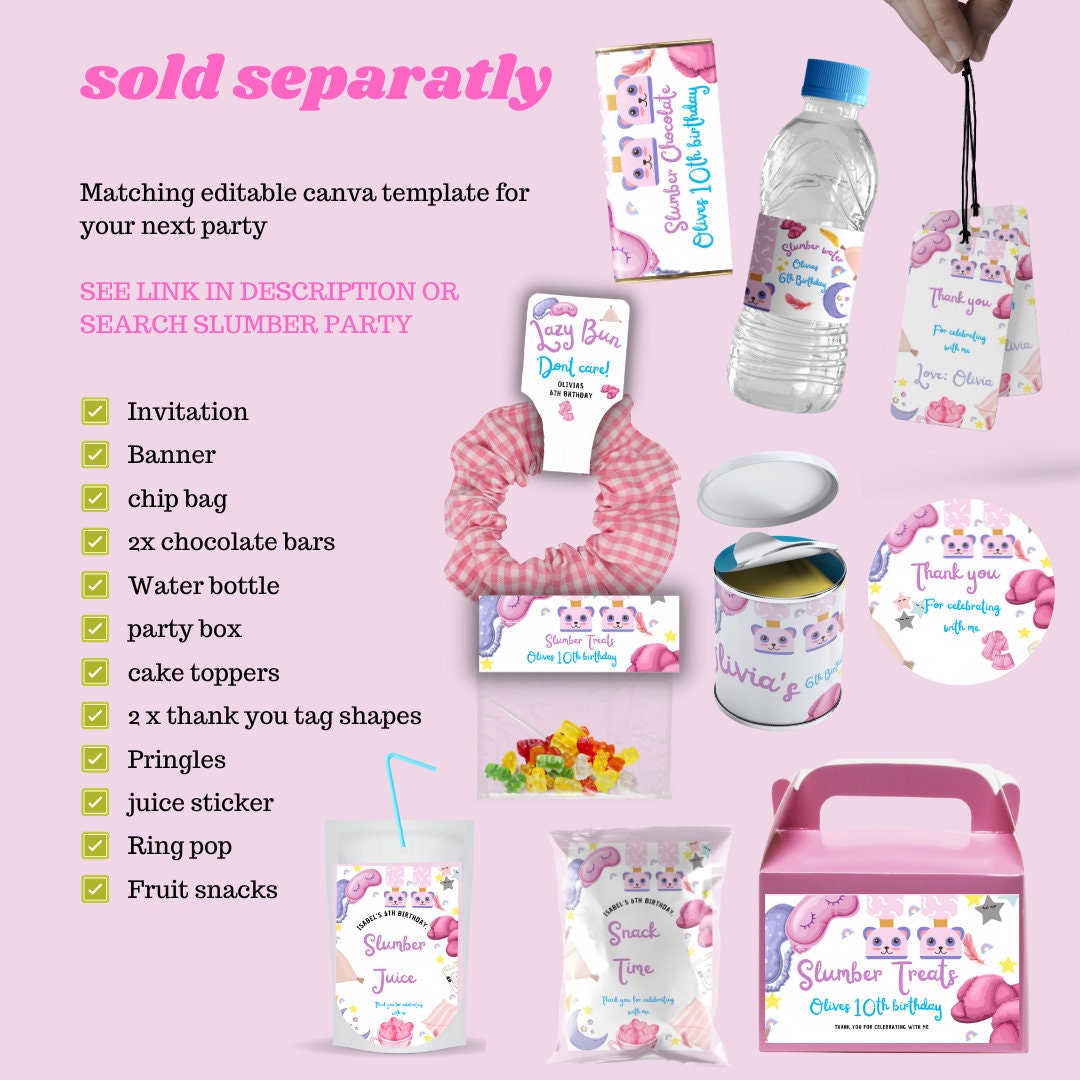 Sleepover Chip Bag Template Sleepover Theme Birthday Pink Party Slumber ...