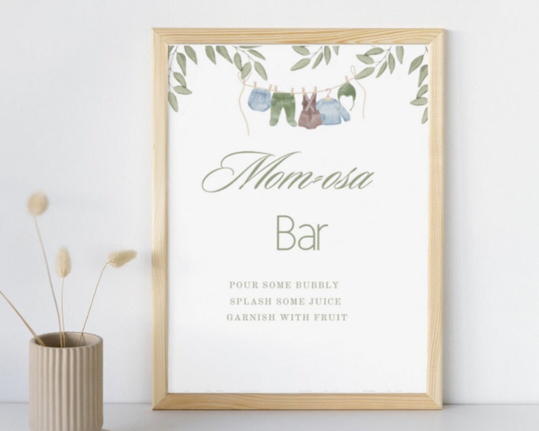 Baby Shower Mimosa Bar Sign , Baby Clothes Shower, Greenery Girl Baby ...