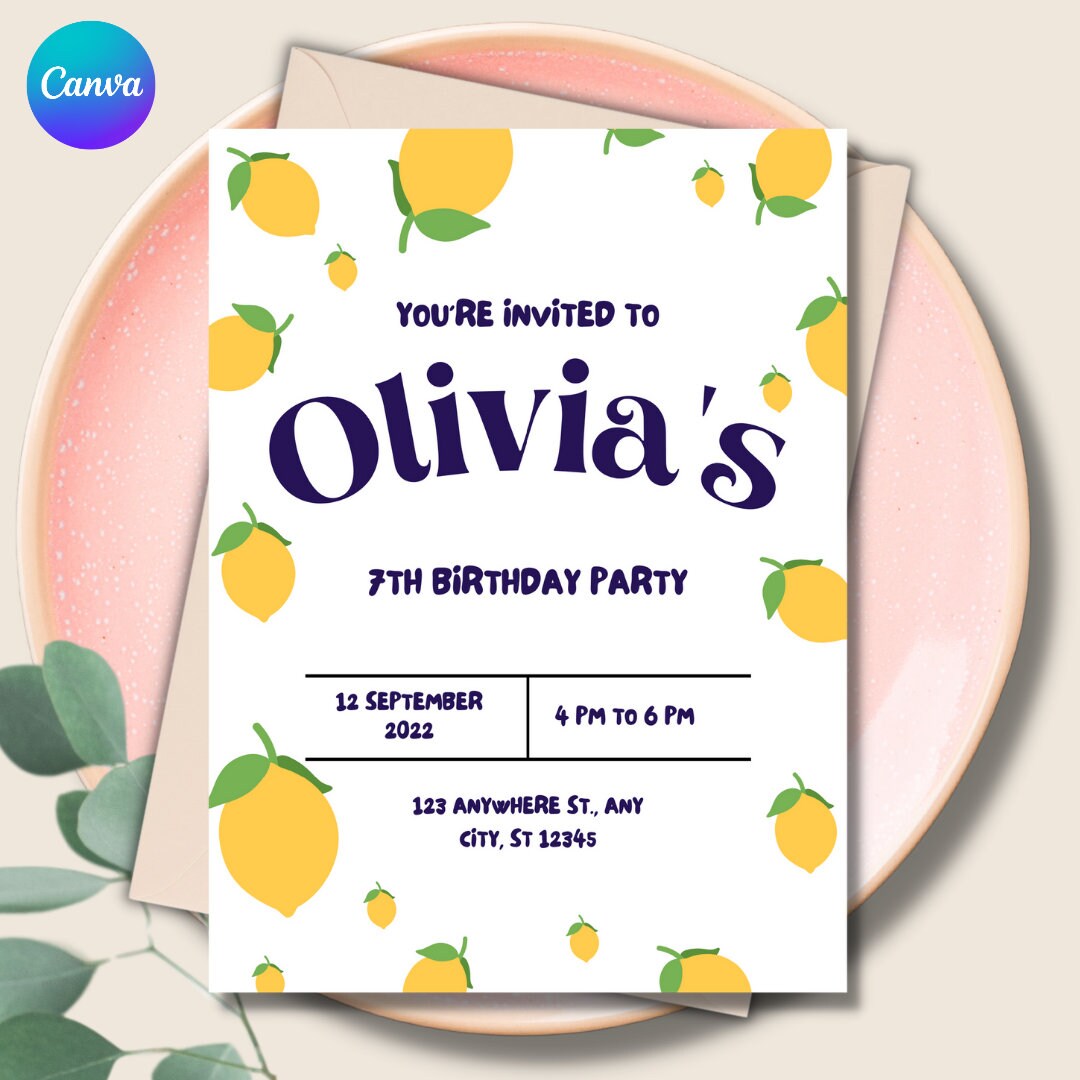Lemon Birthday Party Invitation, Lemon Party, Sweet Lemon Theme ...