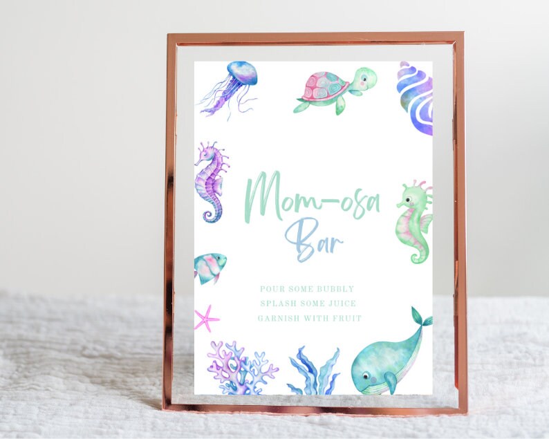 Momosa Bar Sign Under the Sea Baby Shower, Sea Animals Shower Mimosa ...