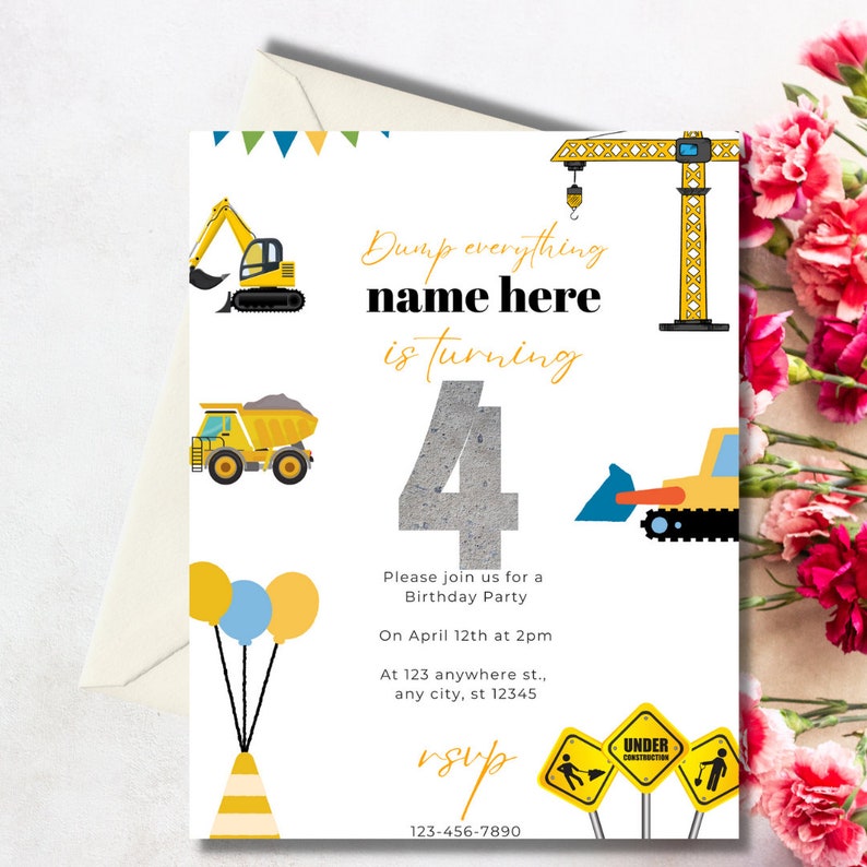 Editable Construction Birthday Invitation Dump Truck Birthday Etsy