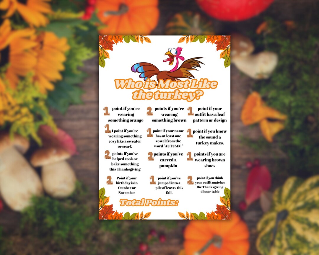 Printable Thanksgiving Game, Family Thanksgiving Turkey Game, Dinner ...