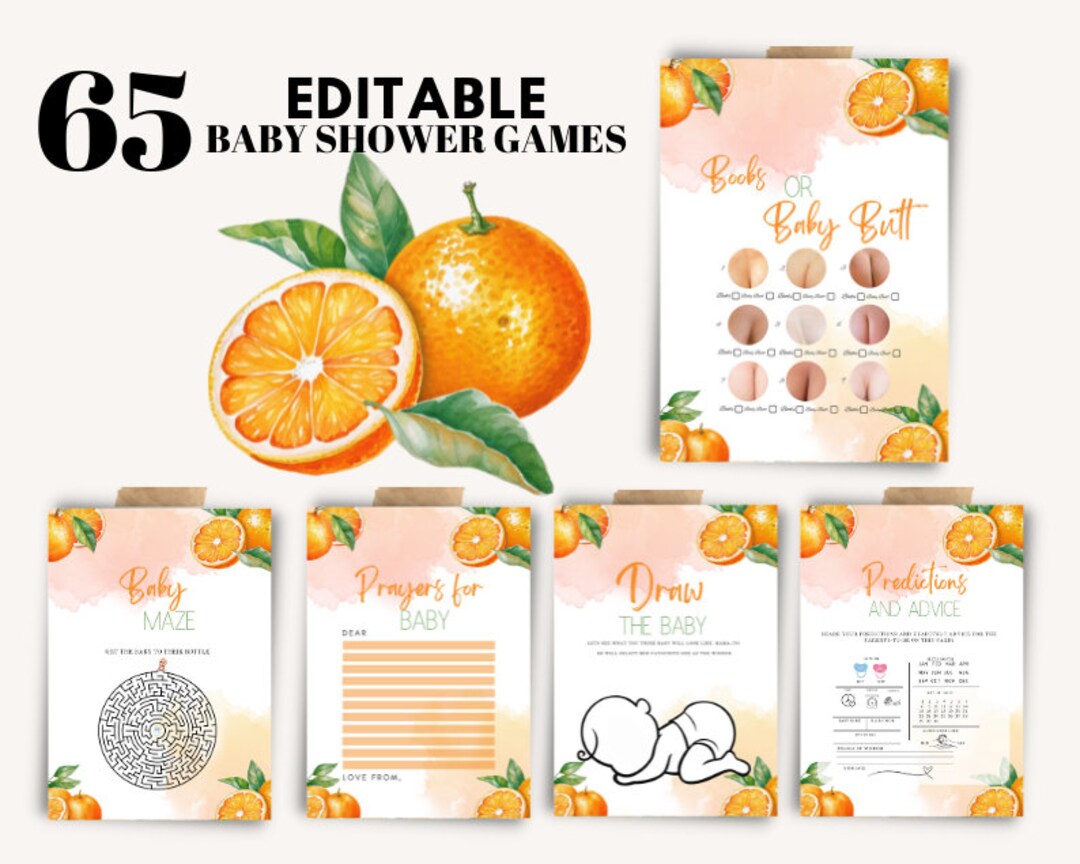 Cutie Baby Shower Game Bundle, Citrus Baby Shower Games, Orange Baby ...