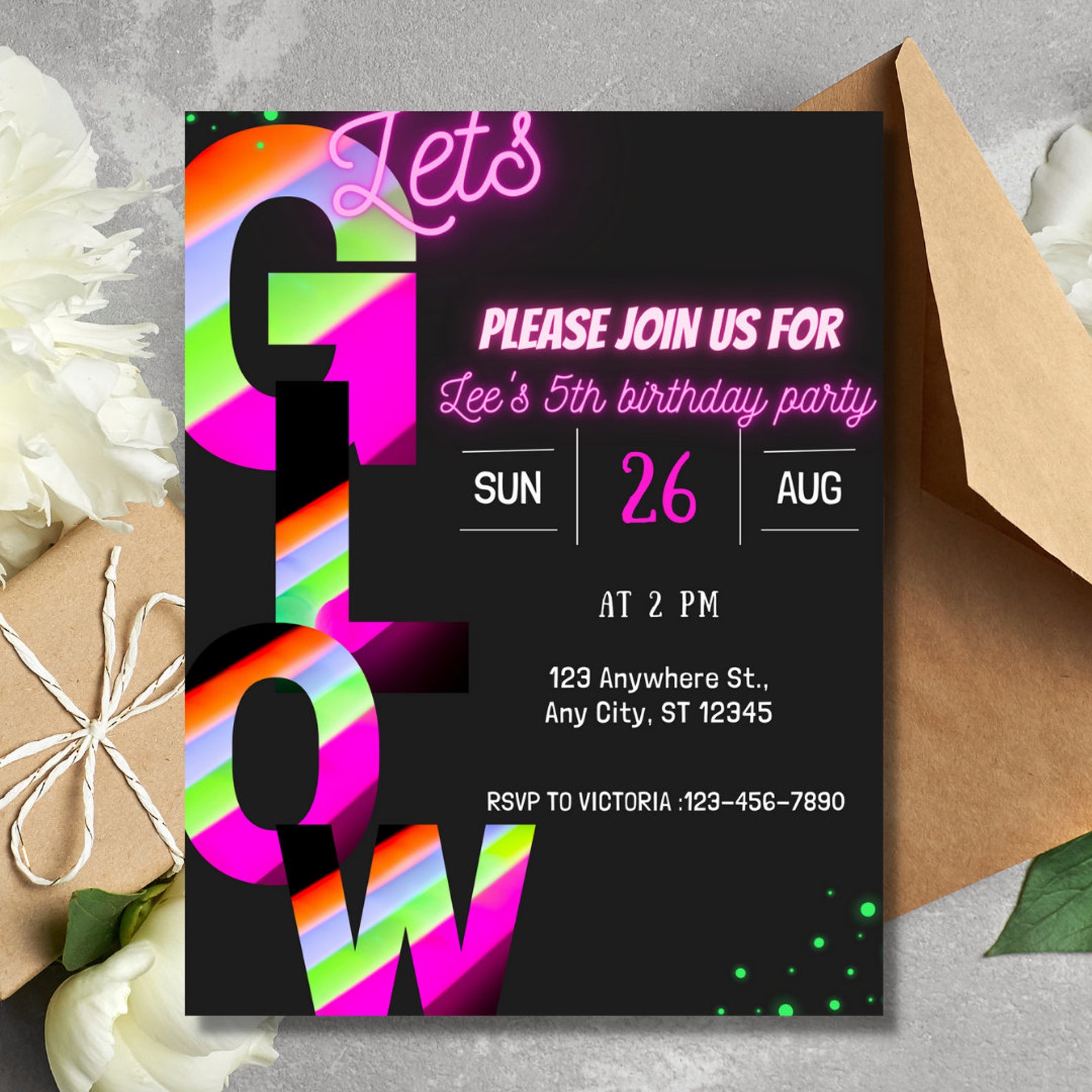 Neon Glow Birthday Invitation Glow Party Invitation, Neon in the Dark ...