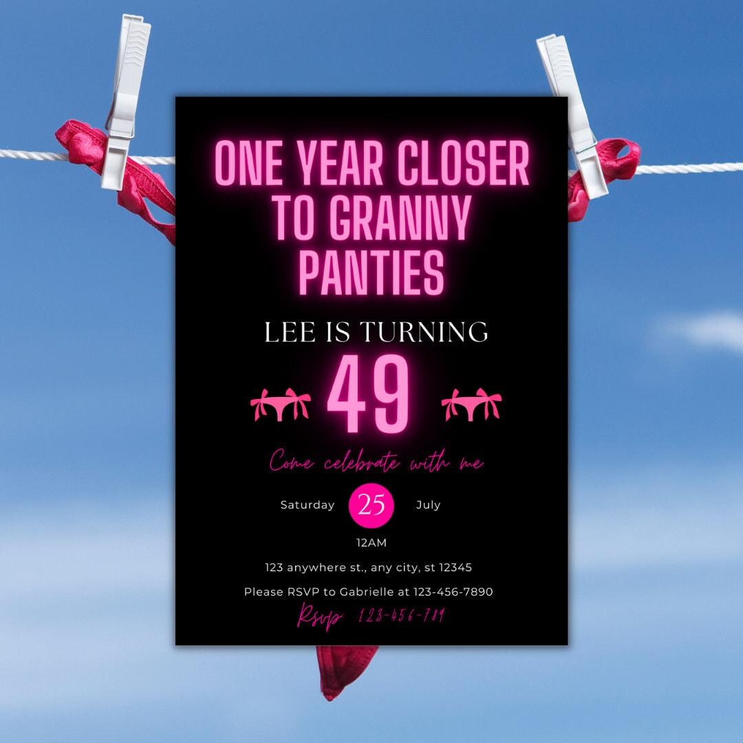 Editable Funny Party Invitation, 49nth Birthday Pink Invitation ...