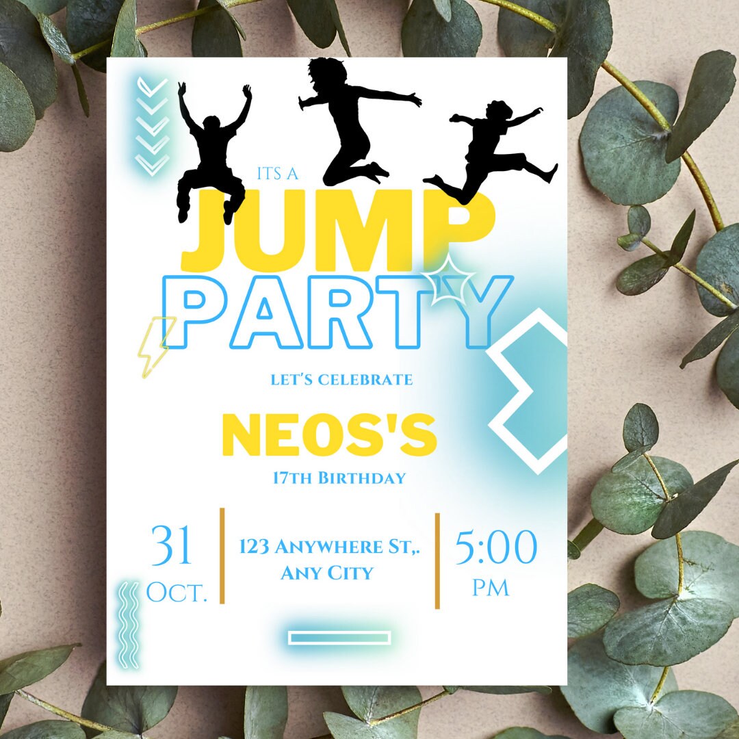 Jump Birthday Invitation, Jump Invite, Trampoline Party, Bounce House ...