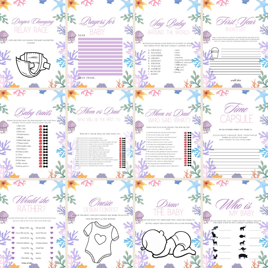 Editable Under the Sea Baby Shower Game Bundle, Sea Animals Shower Game ...