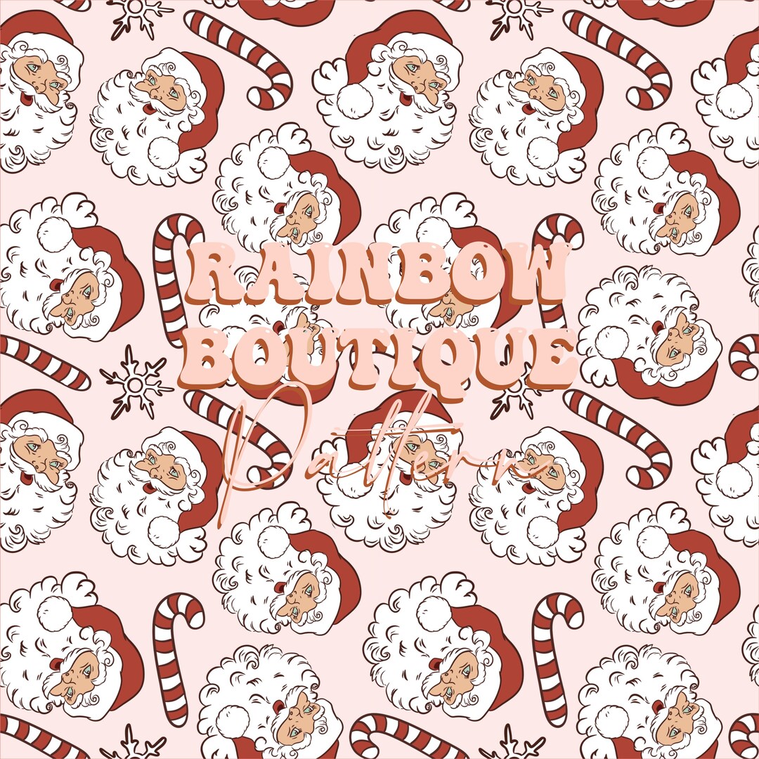 Boho Santa Seamless Pattern, Retro Santa Repeating File, Vintage Santa ...