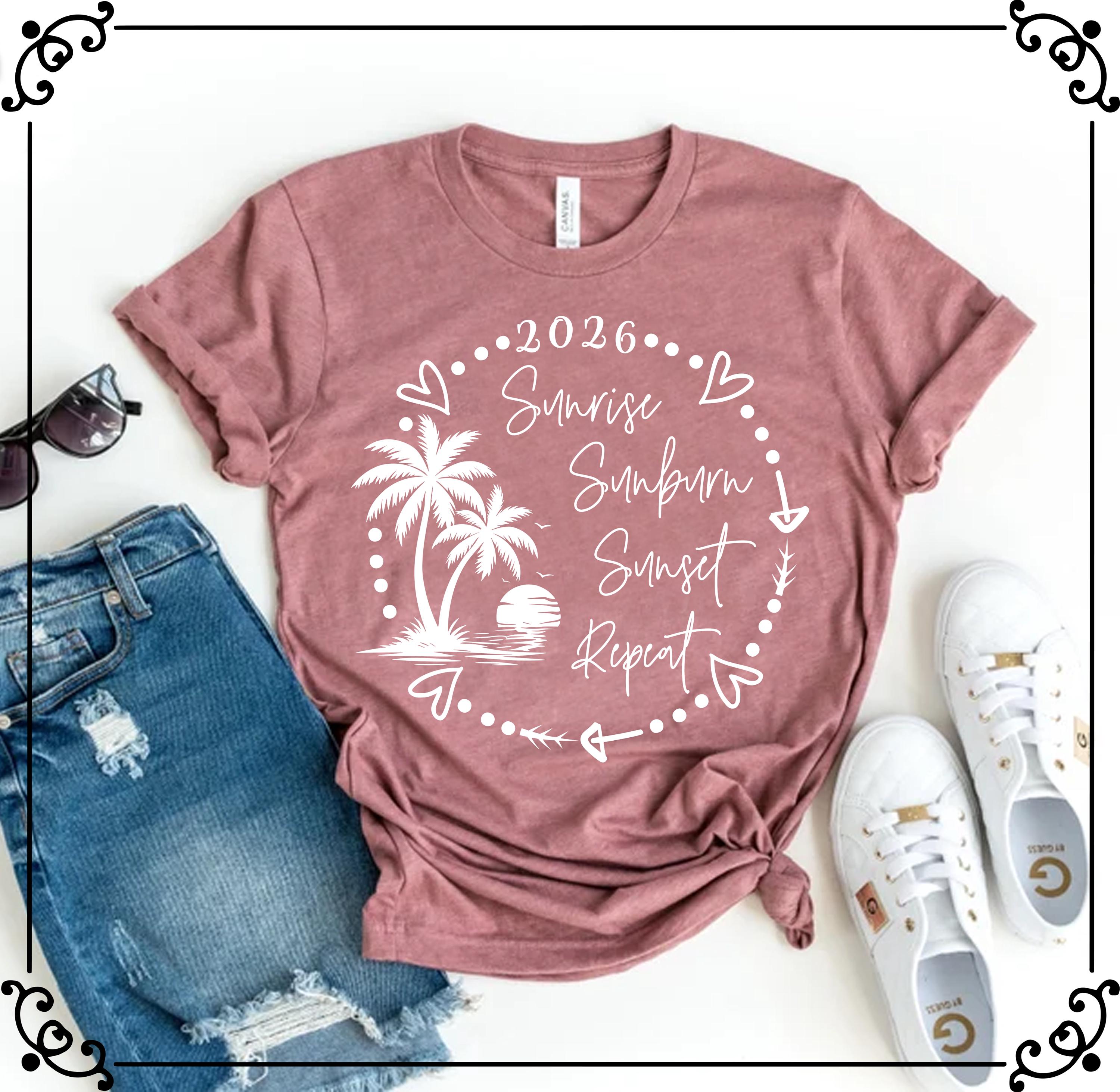 Sunrise Sunburn Sunset Repeat Shirt: Lightweight Cotton Beach Trip Tee ...