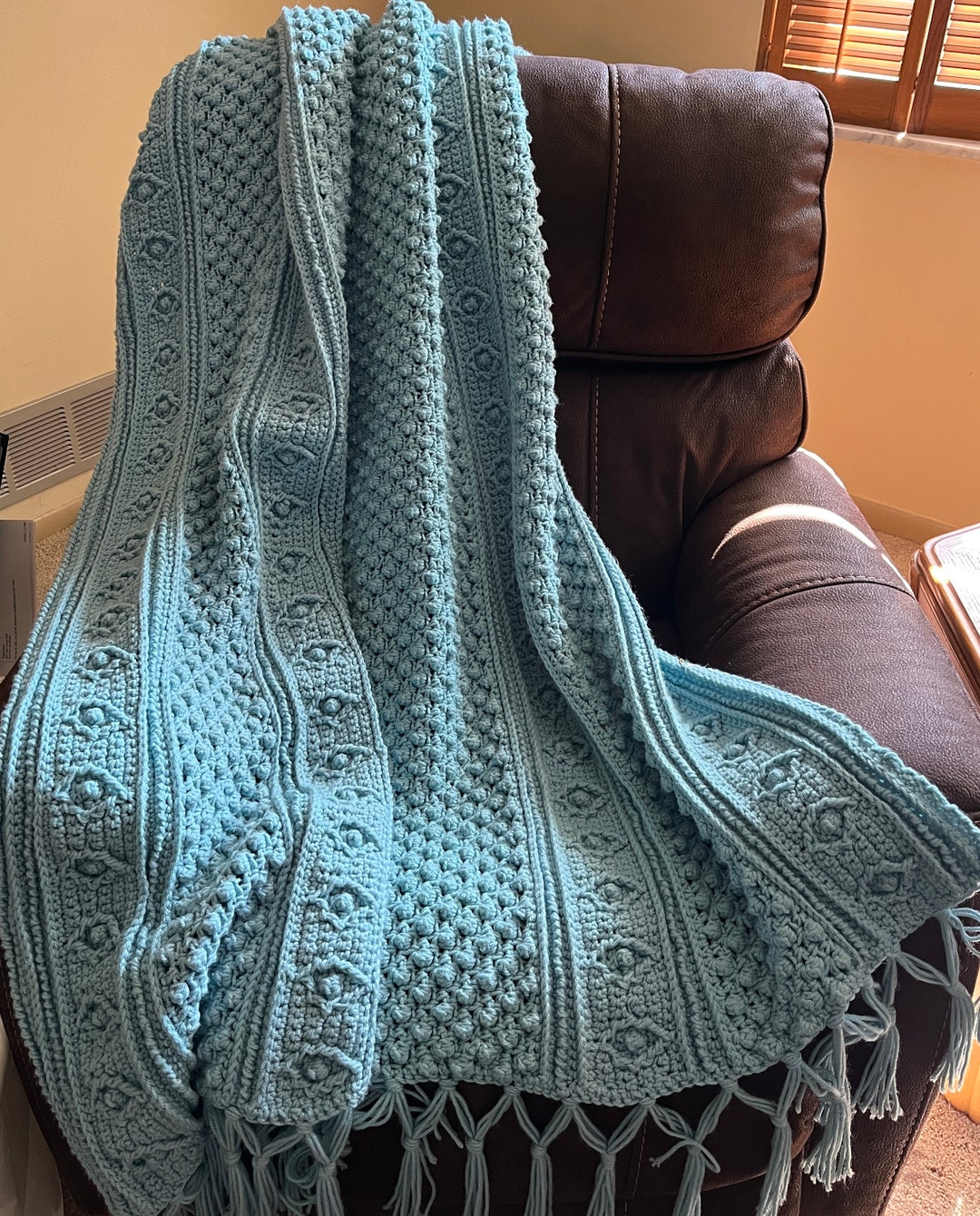 Hand Crocheted Fisherman Afghan Aqua Marine or Seafoam Green - Etsy