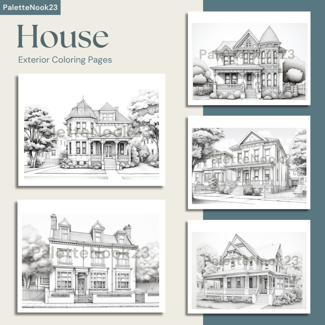 5 Houes Exterior Coloring Page Printable PDF With 5 Pages Instantly ...