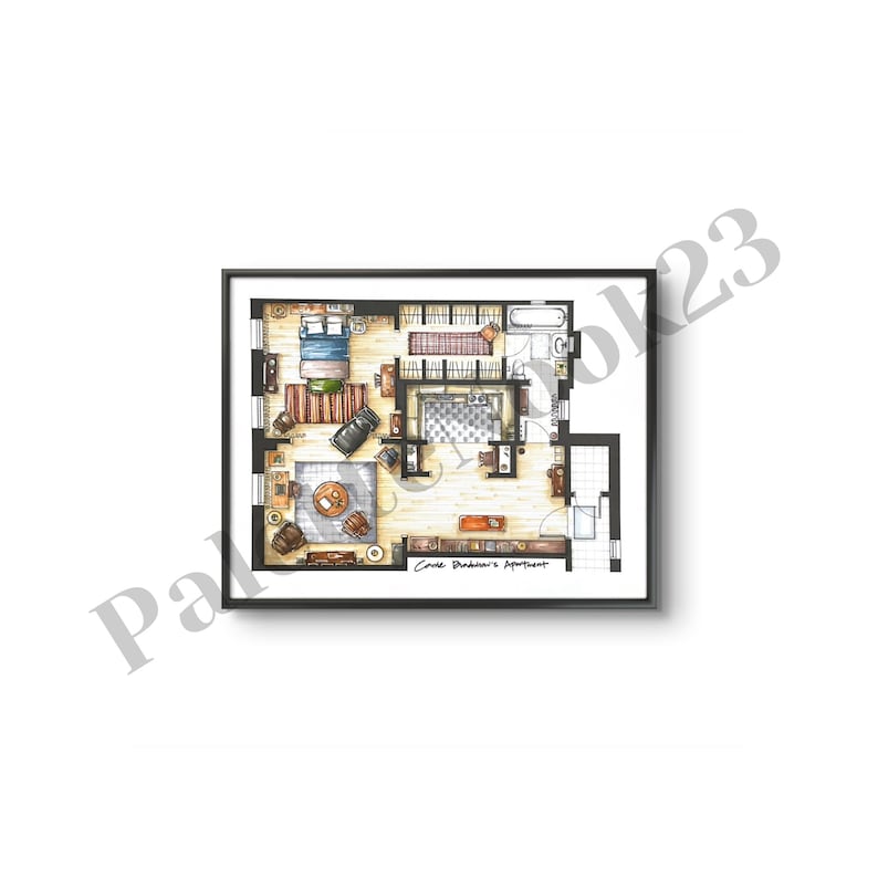 Carrie Bradshaw Apartment Floor Plan Hand Drawn Sex And The City Layout Printable Png For